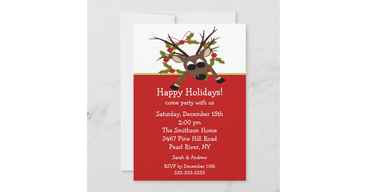 Wacky Reindeer Happy Holiday Party Invitation | Zazzle