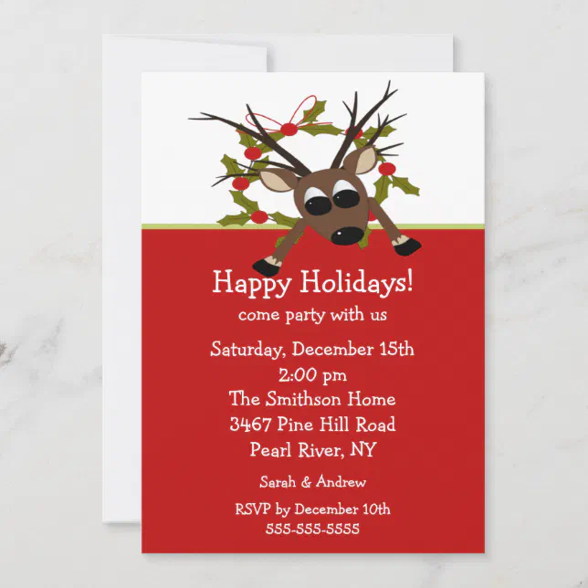 Wacky Reindeer Happy Holiday Party Invitation | Zazzle