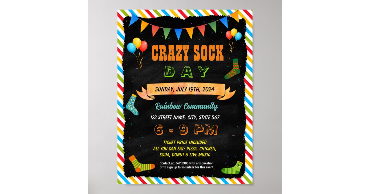 Wacky Socks Day flyer poster template | Zazzle
