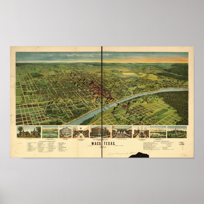 Waco Texas 1892 Antique Panoramic Map Poster | Zazzle.com