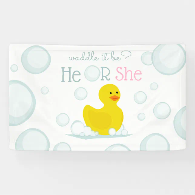 Waddle It Be Duck Gender Pink Blue Horizontal Banner | Zazzle