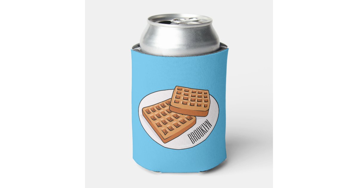 Waffle cartoon illustration can cooler | Zazzle