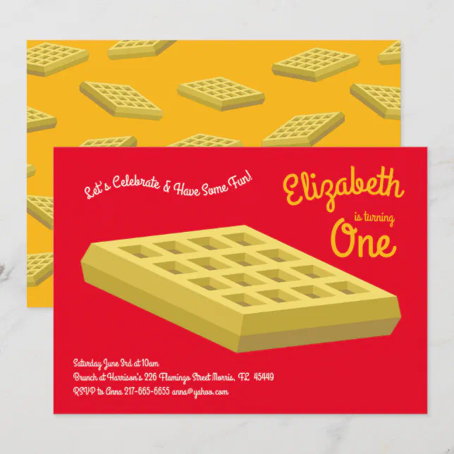 Waffle Cute Breakfast Brunch Kids 1st Birthday Invitation | Zazzle