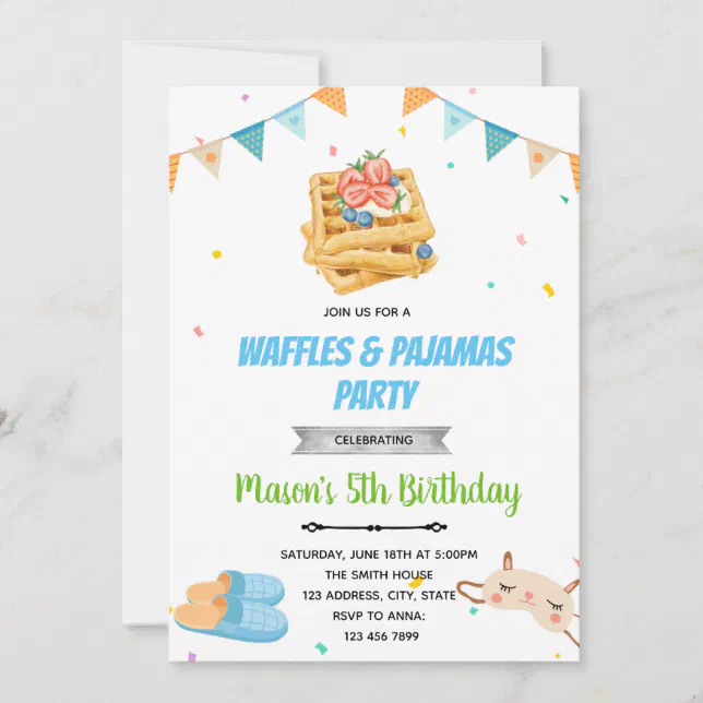 Waffle pajamas birthday invitation | Zazzle