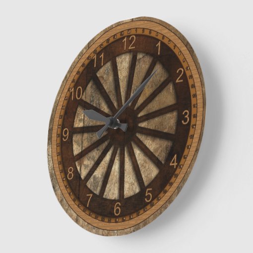 Wagon Wheel Wood-Look Large Clock | Zazzle