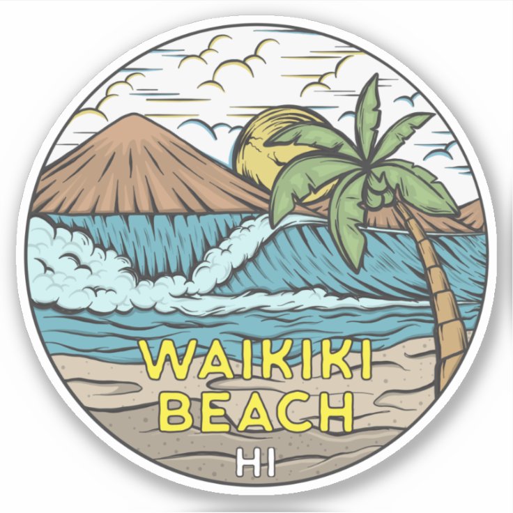 Waikiki Beach Hawaii Vintage Sticker | Zazzle