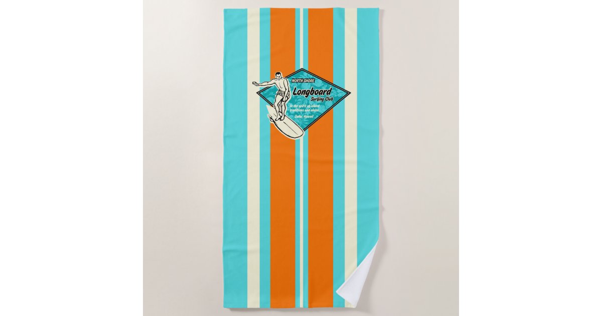 Waimea Striped Surfboard Hawaiian Surfer - Aqua Beach Towel | Zazzle