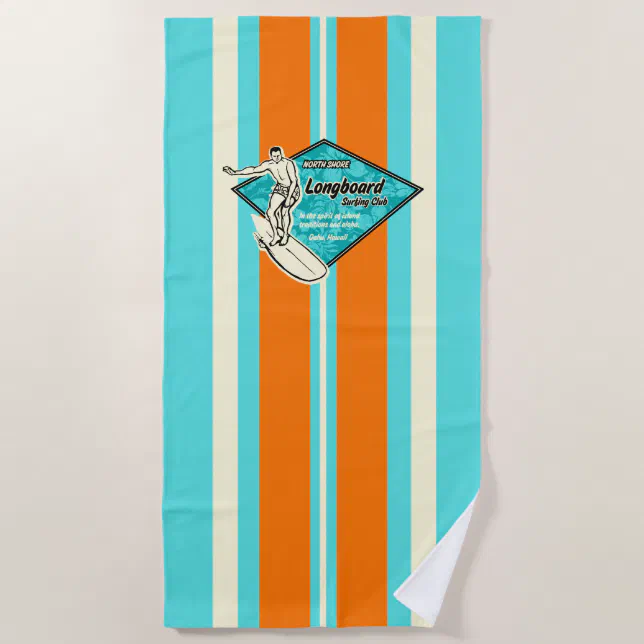 Waimea Striped Surfboard Hawaiian Surfer - Aqua Beach Towel | Zazzle