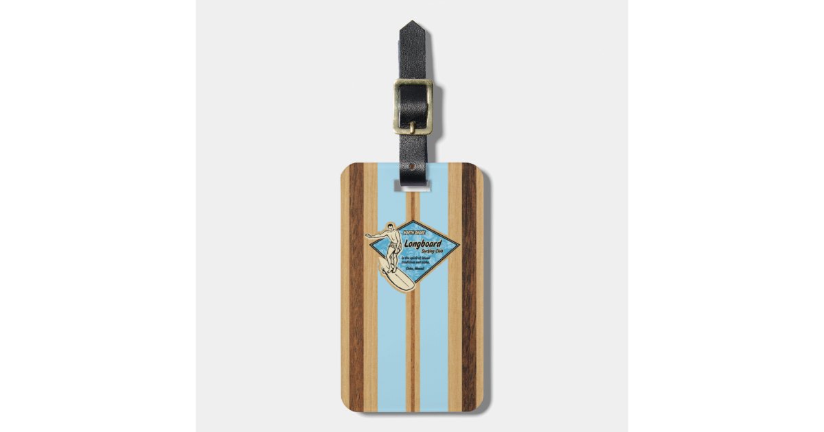 Waimea Surfboard Hawaiian Striped Faux Wood Luggage Tag | Zazzle