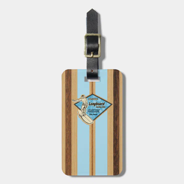 Waimea Surfboard Hawaiian Striped Faux Wood Luggage Tag | Zazzle