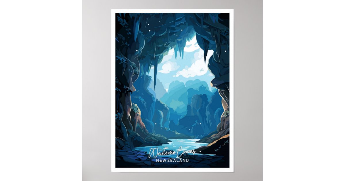 Waitomo Caves New Zealand Travel illustration Poster | Zazzle