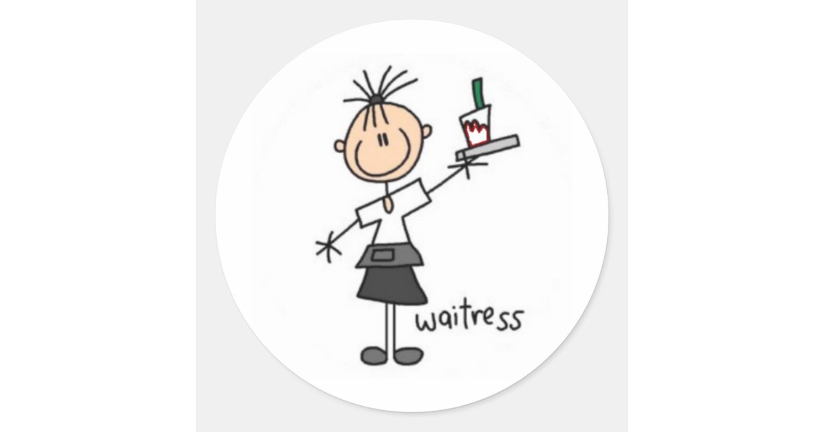 Waitress Stick Figure Classic Round Sticker | Zazzle
