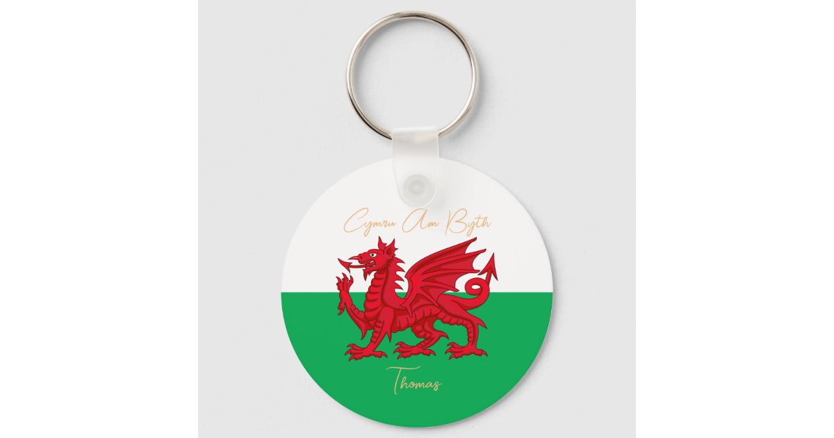 Wales For Ever Welsh Dragon Monogram Name Text Keychain | Zazzle