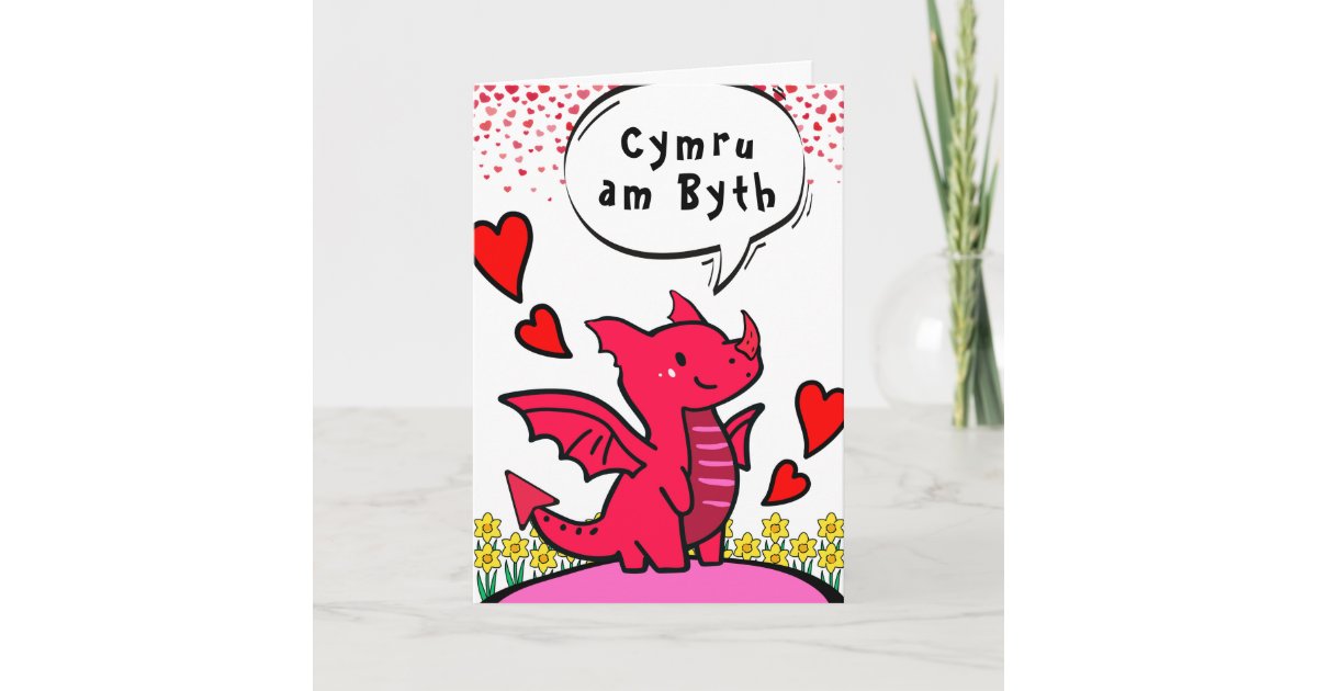 Wales Forever St David’s Day Red Dragon Hearts Card | Zazzle