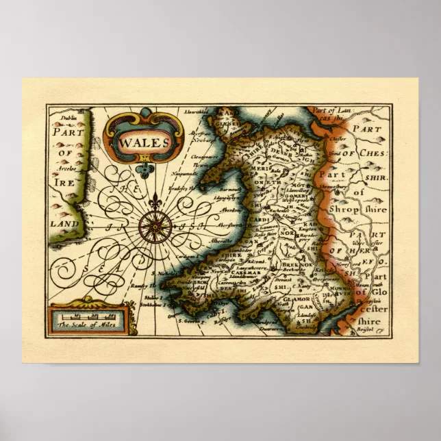 Wales - Historic Old Antiquarian British Atlas Map Poster | Zazzle
