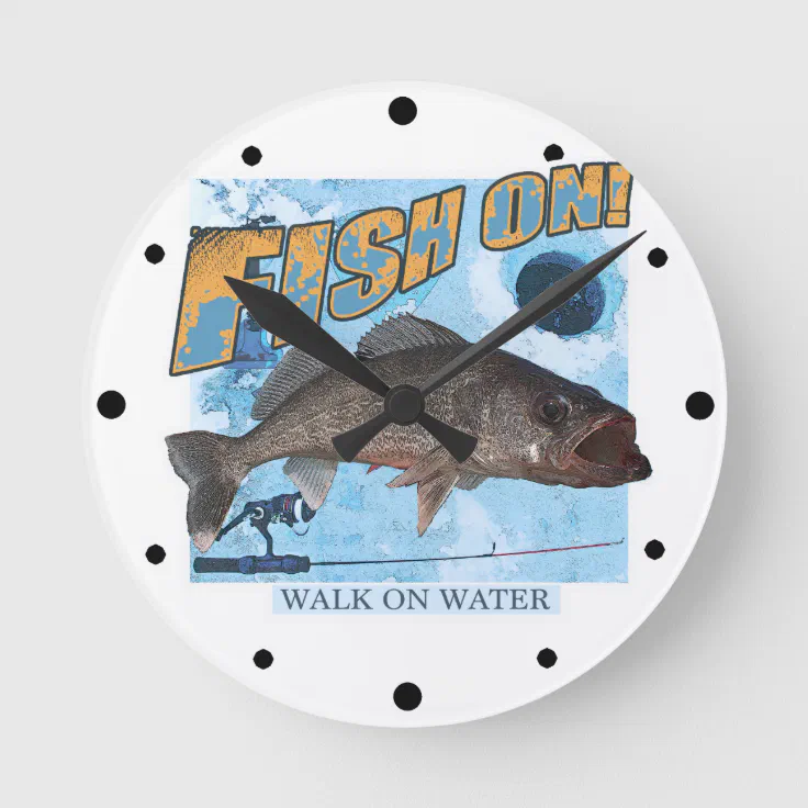 Walk on water walleye round clock | Zazzle