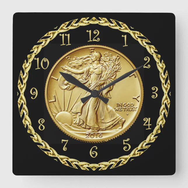 Walking Liberty Centennial Gold Coin Image ~ Square Wall Clock | Zazzle