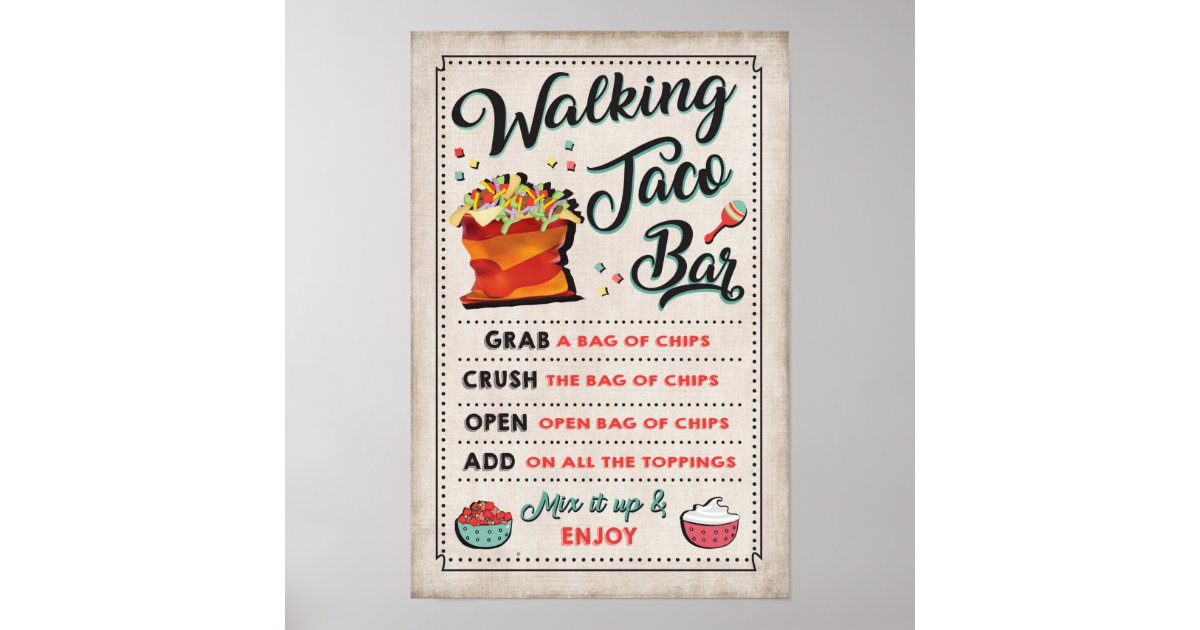 Walking Taco Bar Sign Poster | Zazzle