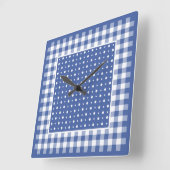 Wall Clock, Dark Blue Polka Dots, Check Gingham Square Wall Clock | Zazzle