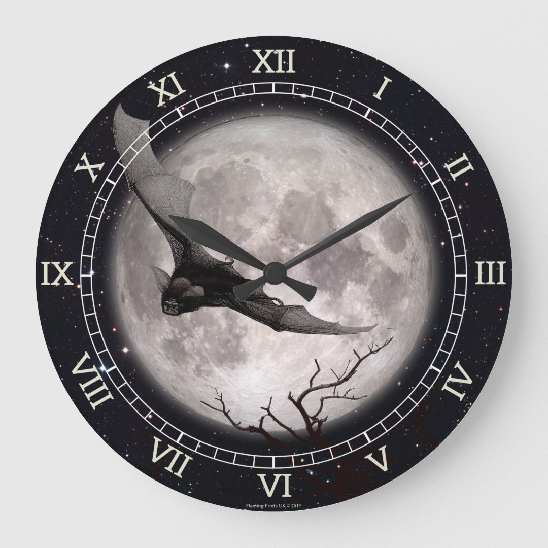 Wall Clock Flying Bat, Full Moon, Gothic, Vampire | Zazzle