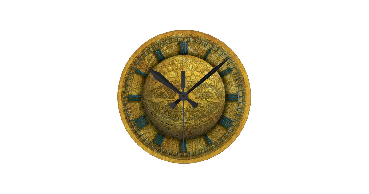 Wall Clock with Astrolab & Gold Texture | Zazzle.com