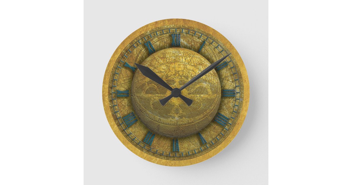 Wall Clock with Astrolab & Gold Texture | Zazzle