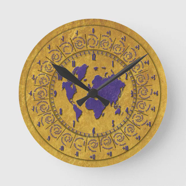 Wall Clock with Time Zones Gold Texture | Zazzle