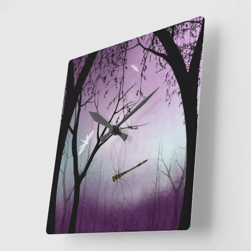 Wall Clock Woodland with dragonflies At Twilight | Zazzle