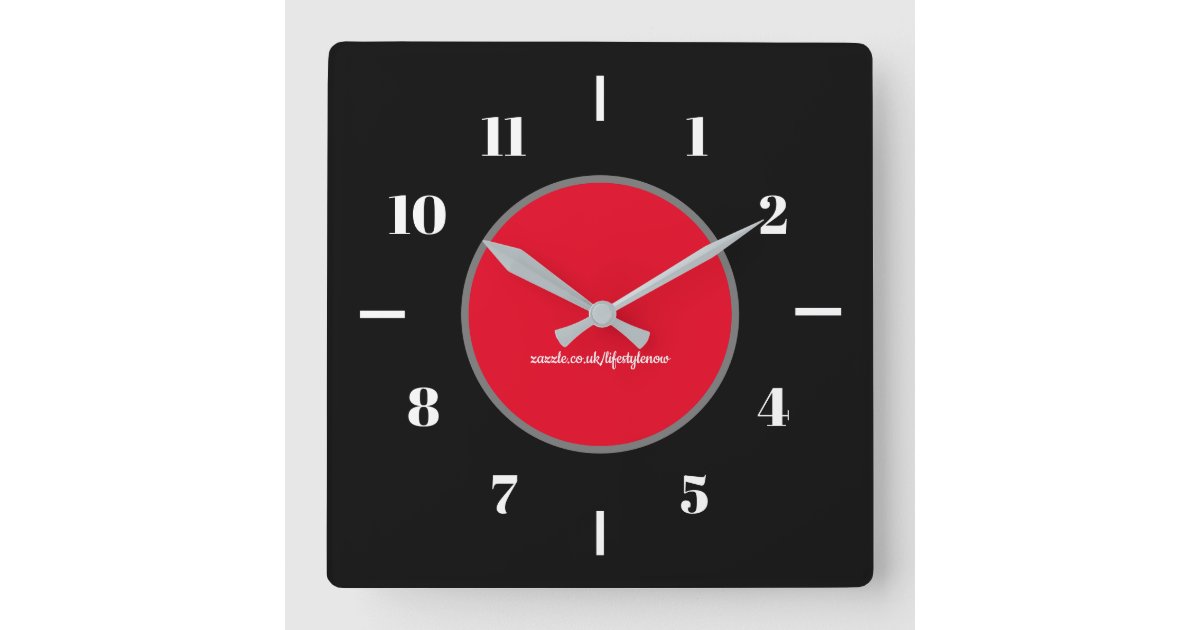 Wall Clocks - Black Background Red Circle Modern | Zazzle
