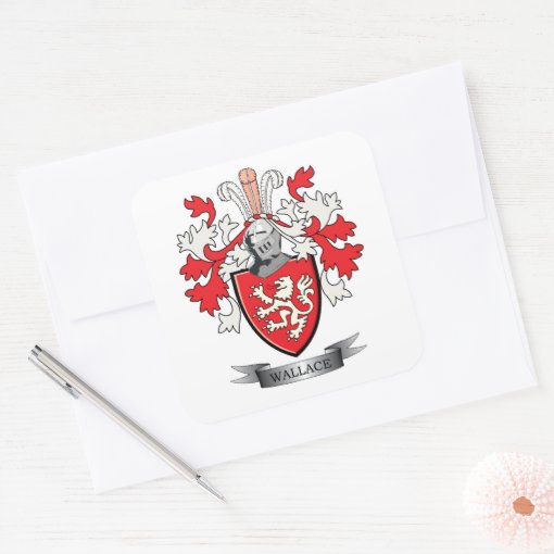 Wallace Family Crest Coat of Arms Square Sticker | Zazzle