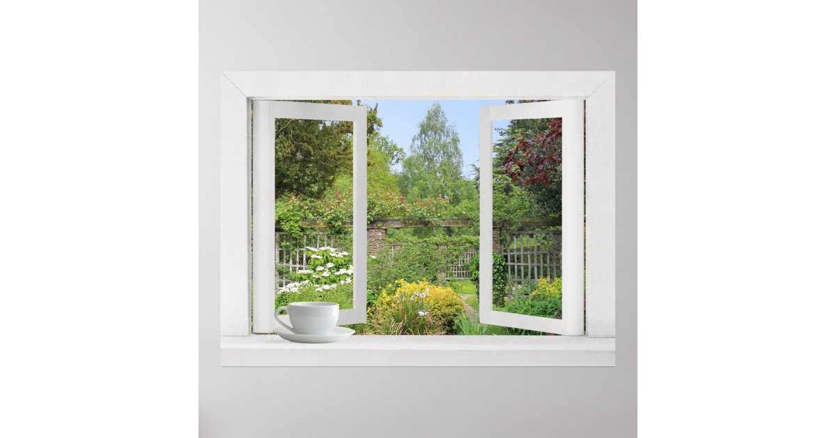 Walled Garden - Open Window onto Flowers and Trees Poster | Zazzle