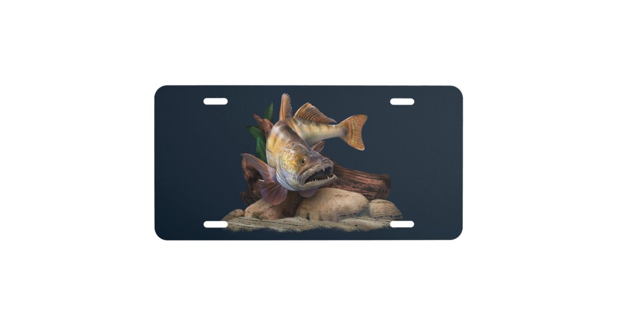 Walleye Fishing Illustration, Walleye Fisherman License Plate | Zazzle