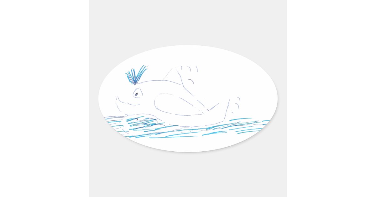 Wally Whale Oval Sticker | Zazzle