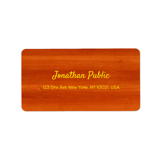 Walnut Wood Gold Elegant Handwriting Name Text Label | Zazzle