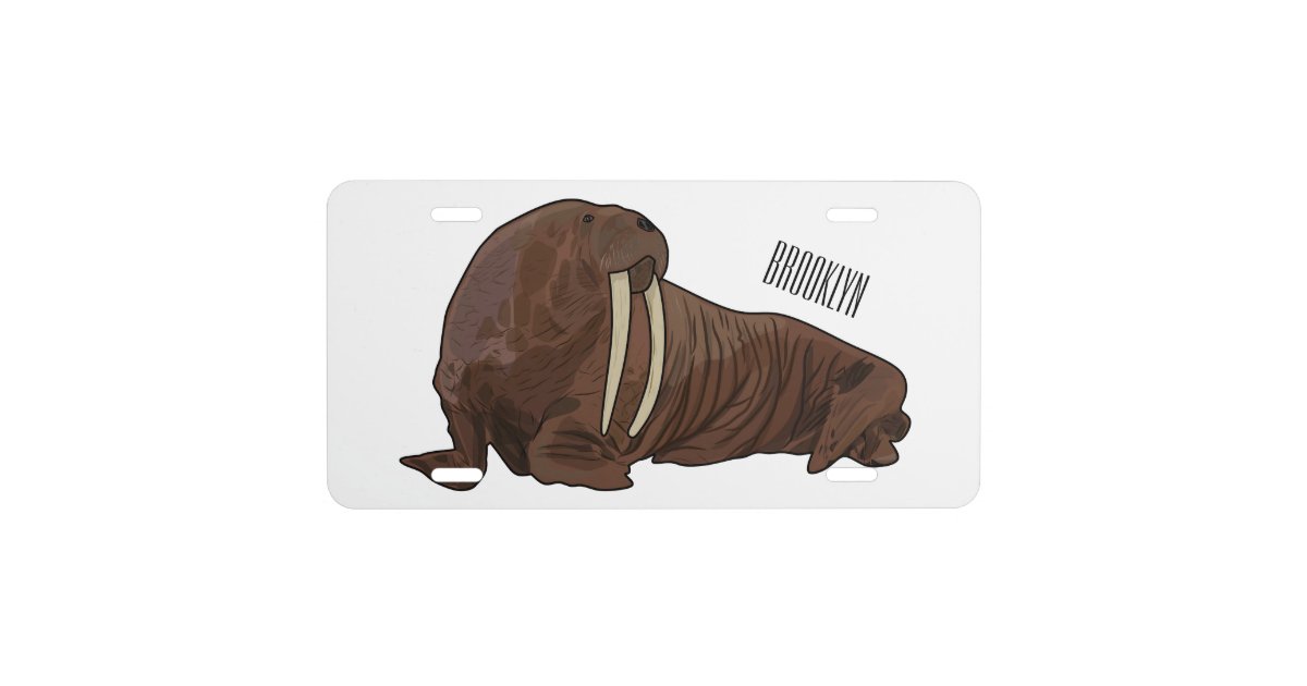 Walrus cartoon illustration license plate | Zazzle