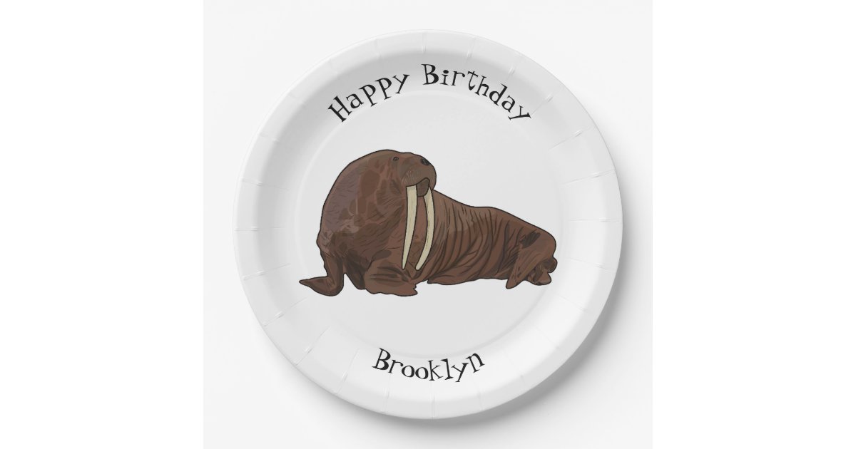 Walrus cartoon illustration paper plates | Zazzle
