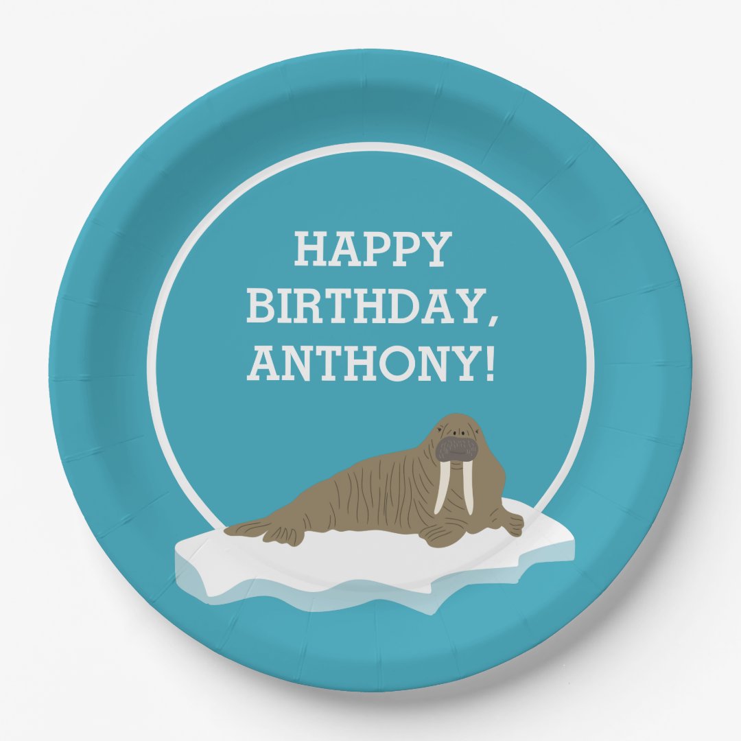 Walrus on an Iceberg Custom Birthday Party Paper Plates | Zazzle