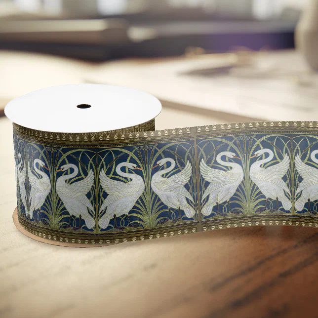 Walter Crane Two Swans Art Nouveau Vintage Decor Satin Ribbon | Zazzle