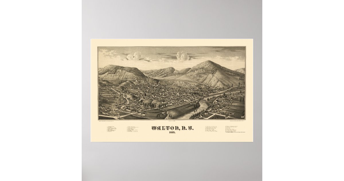 Walton, NY Panoramic Map - 1887 Poster | Zazzle