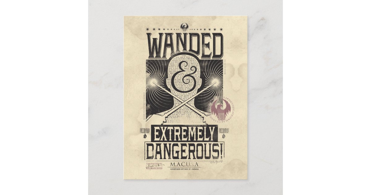 Wanded & Extremely Dangerous Wanted Poster - Black Postcard | Zazzle