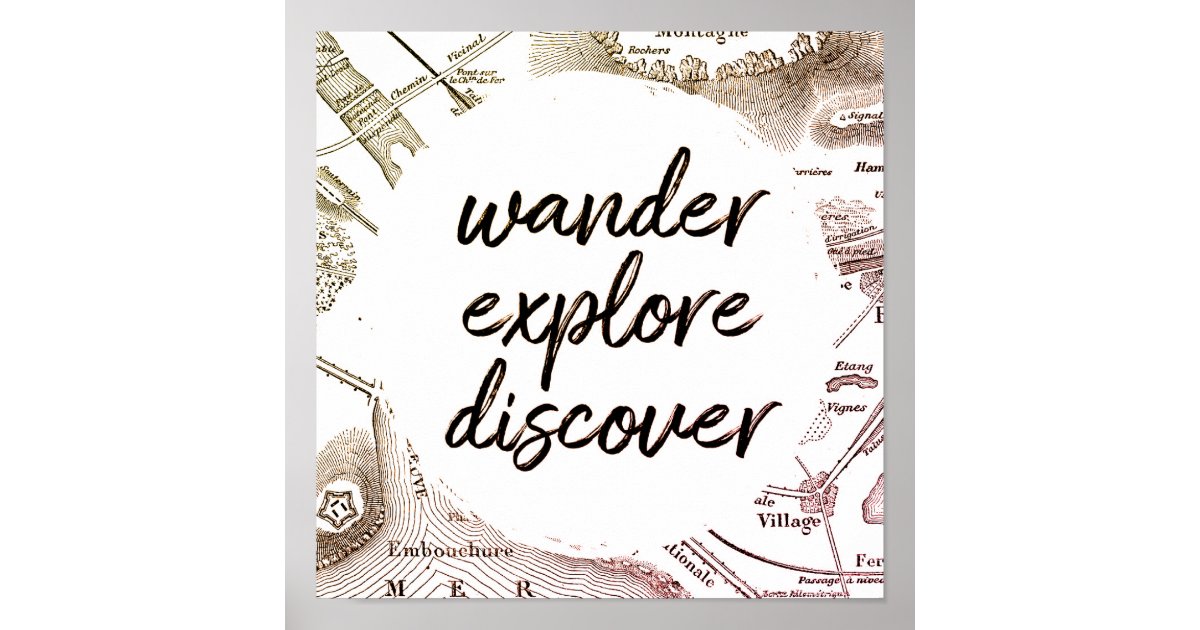 Wander Explore Discover Vintage Map Travel Poster | Zazzle