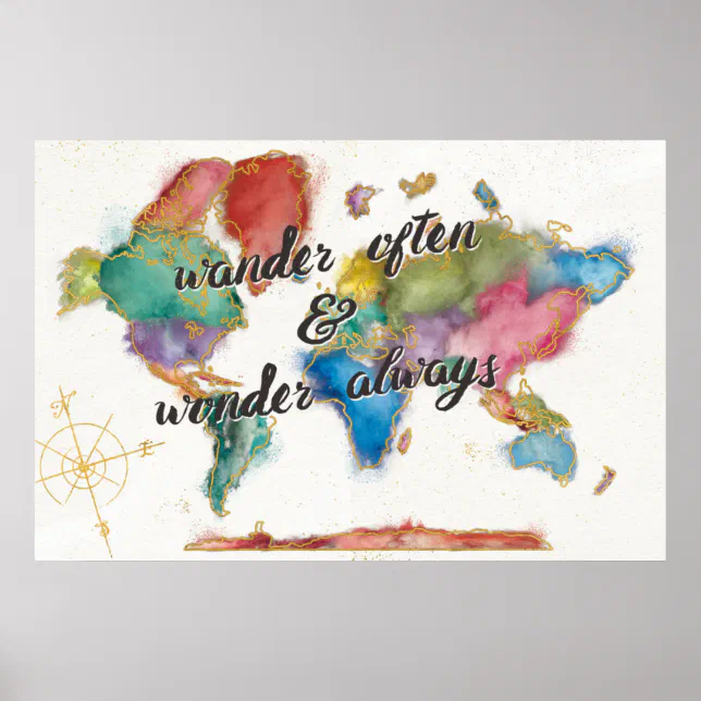 Wander Often, Wander Always Map With Quote Poster | Zazzle