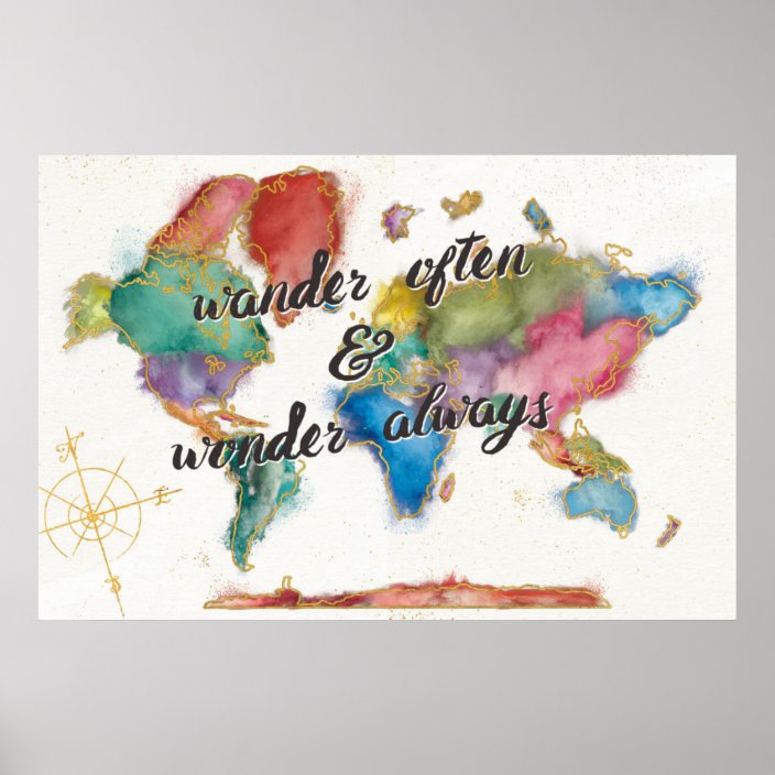 Wander Often, Wander Always Map With Quote Poster | Zazzle.com