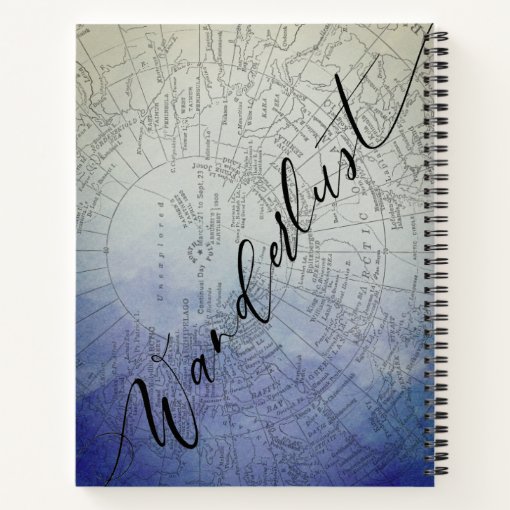 Wanderlust Blue Ombre Watercolor Vintage World Map Notebook | Zazzle