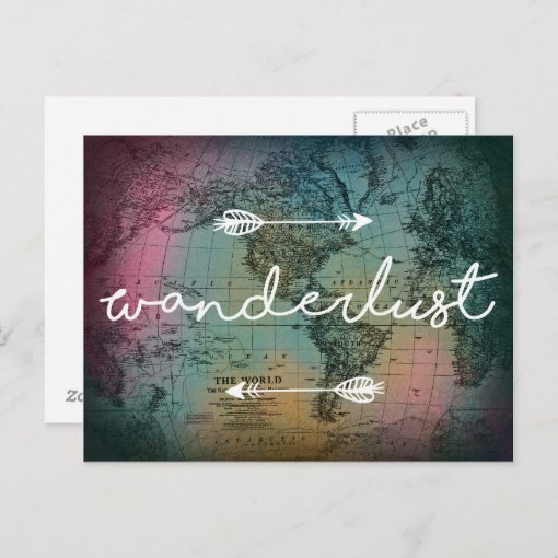 Wanderlust Colorful World Map Postcard | Zazzle