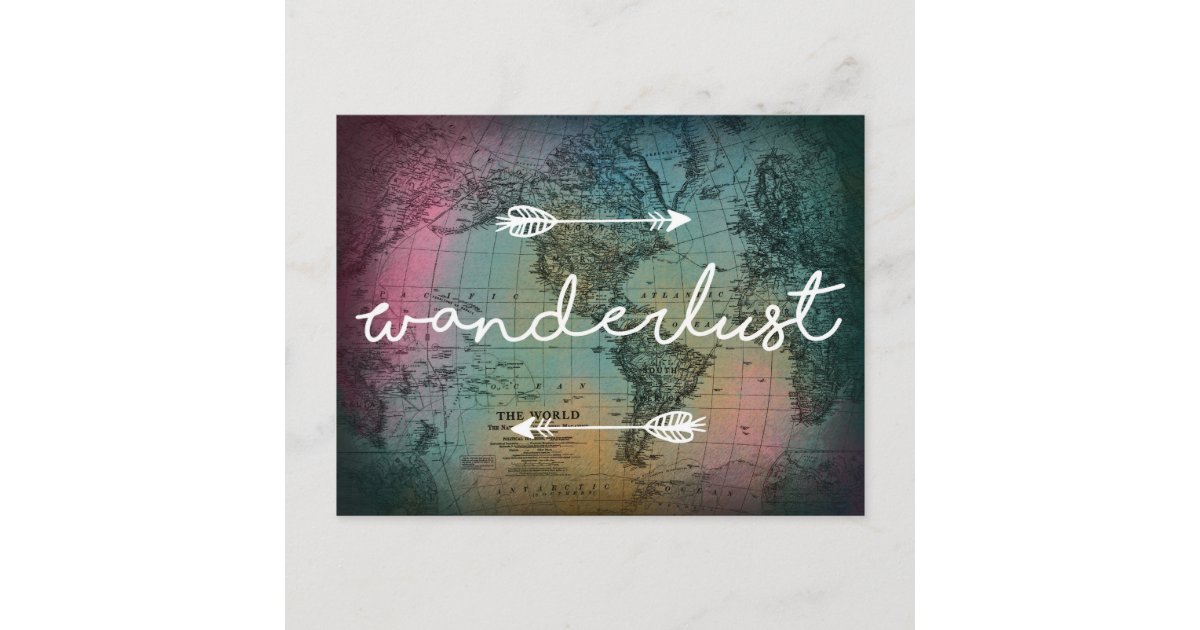 Wanderlust Colorful World Map Postcard | Zazzle