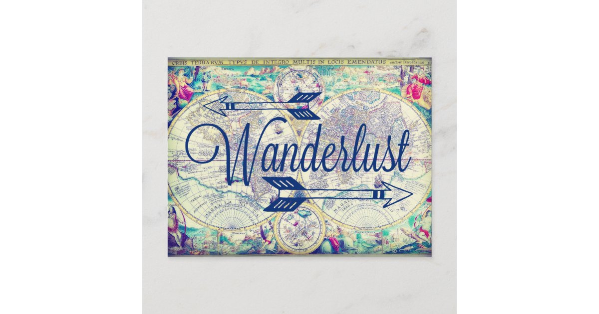 Wanderlust Vintage Map Travel Postcard | Zazzle