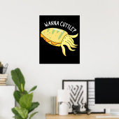 Wanna Cuttle Funny Cuttlefish Pun Dark BG Poster | Zazzle