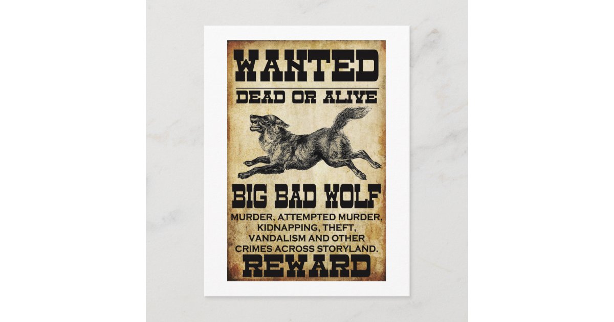 Wanted: Big Bad Wolf Postcard | Zazzle