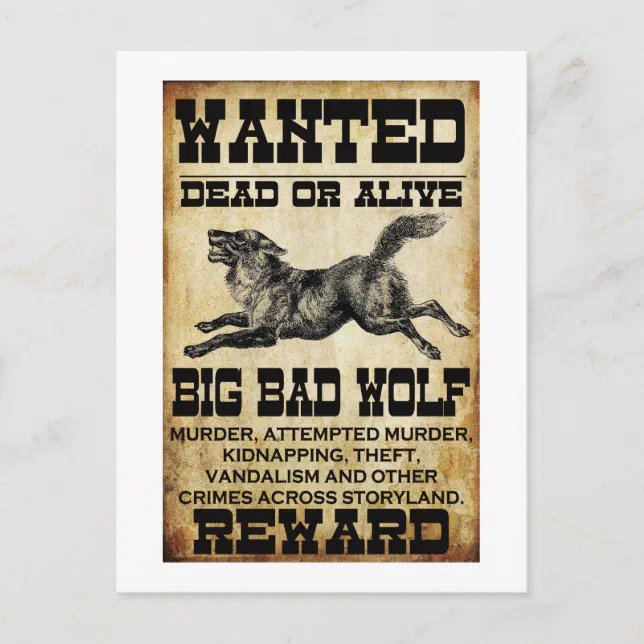 Wanted: Big Bad Wolf Postcard | Zazzle